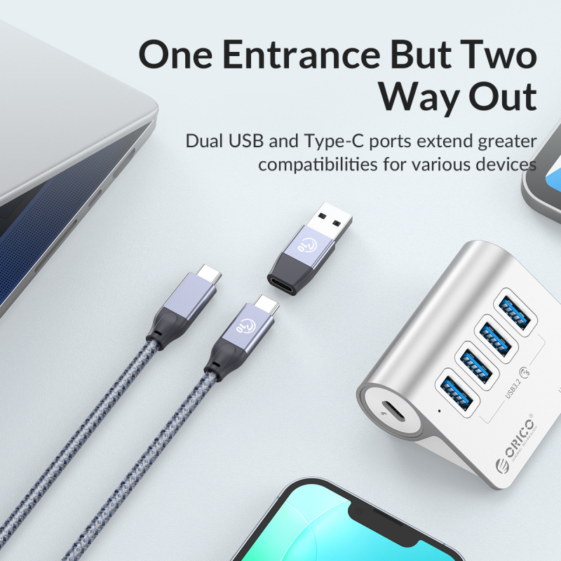 ORICO Aluminum Alloy 4-Port USB3.2 Gen 2 Type-A HUB [M3U4-G2] - ORICO 香港專賣店