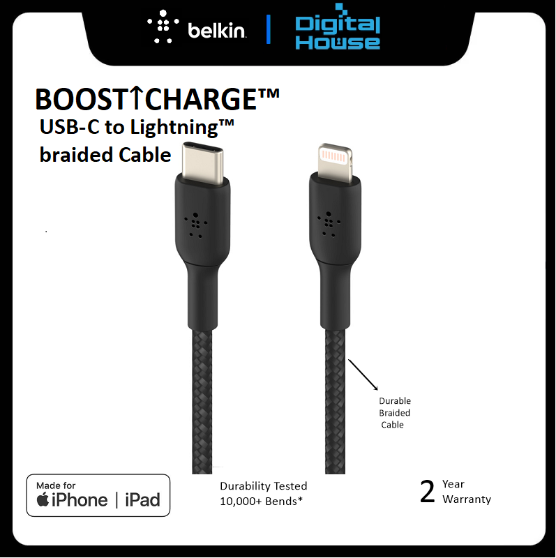 Belkin - BOOST↑CHARGE™ Braided USB-C to Lightning Cable for iPhone ...