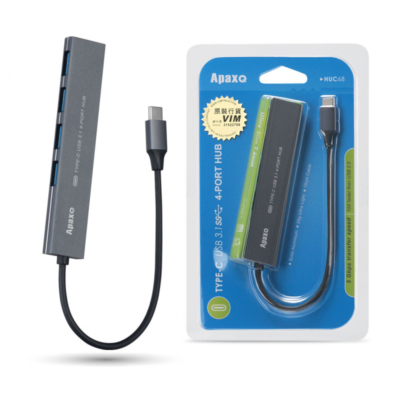 ApaxQ - HUC68 Type-C 超薄 4-PORT HUB - Wega Hong Kong Company Limited