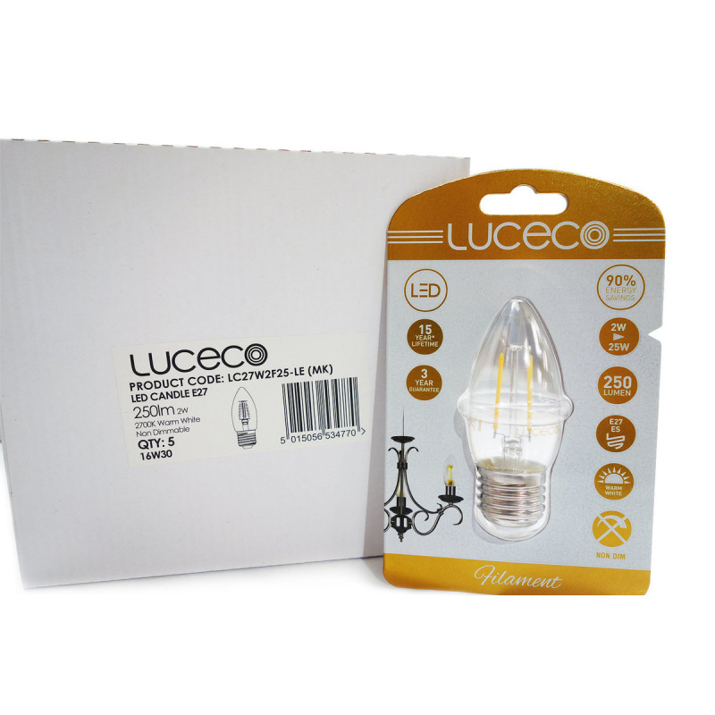 LUCECO - 2W LED E27 2700K暖黃光復古仿鎢絲大螺頭蠟燭形電燈泡，黃光或自然光或冷白光 護眼不閃頻不含水銀燈膽長壽命環保省 ...
