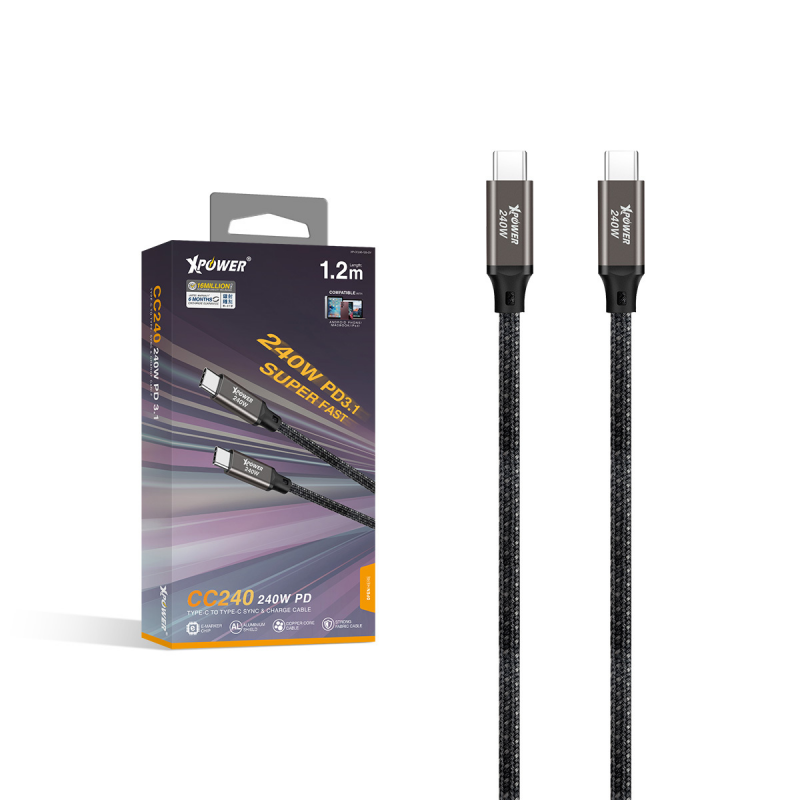 XPower CC240 240W PD 3.1鋁合金 TYPE-C>TYPE-C傳輸充電線 - 盈竣科技有限公司