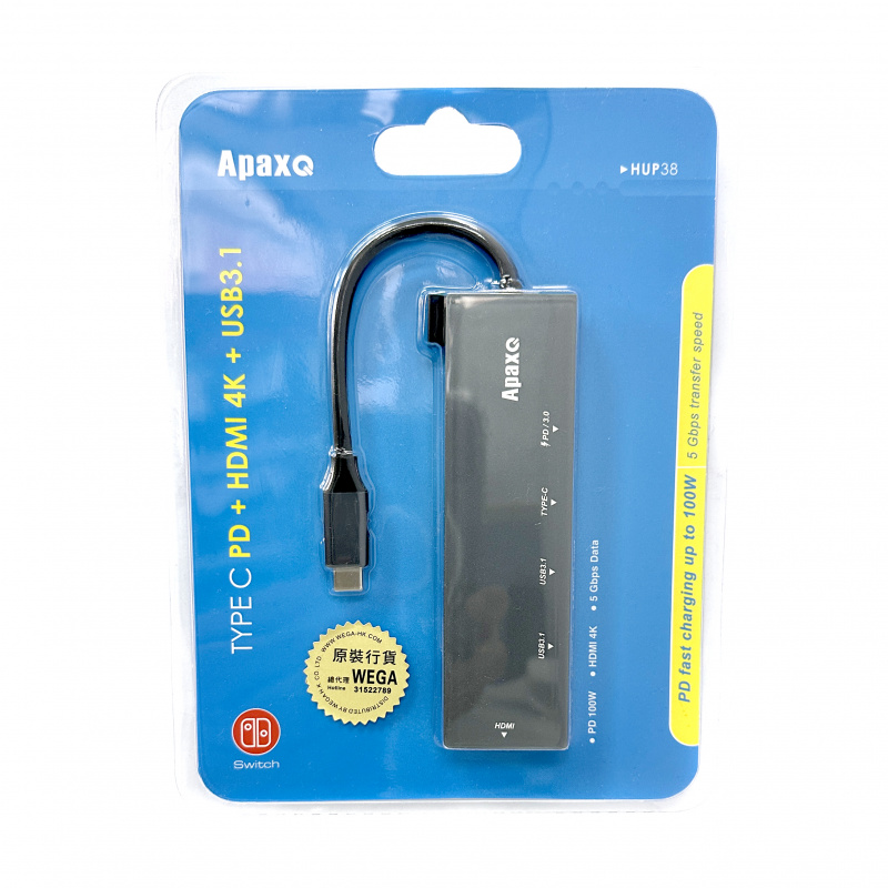 ApaxQ - AP-HUP38 Type-C Port x 1(PD供電+5Gbps高速傳輸) HUBS - Wega Hong Kong ...
