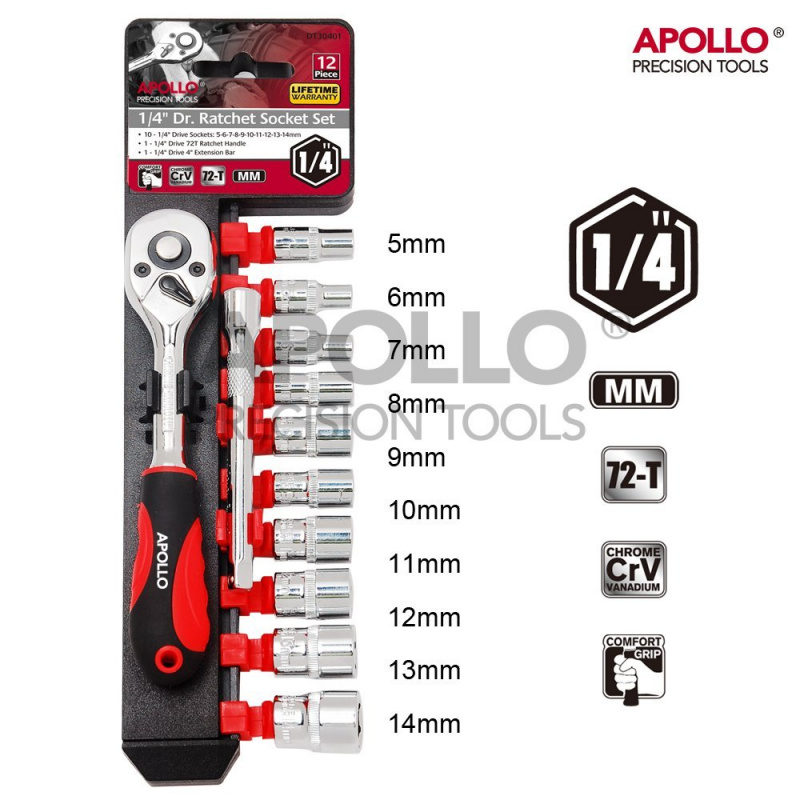 Apollo Precision Tools 公制套筒工具組合套裝 (快速釋放功能) - 三尺寸 - ALINE DIRECT