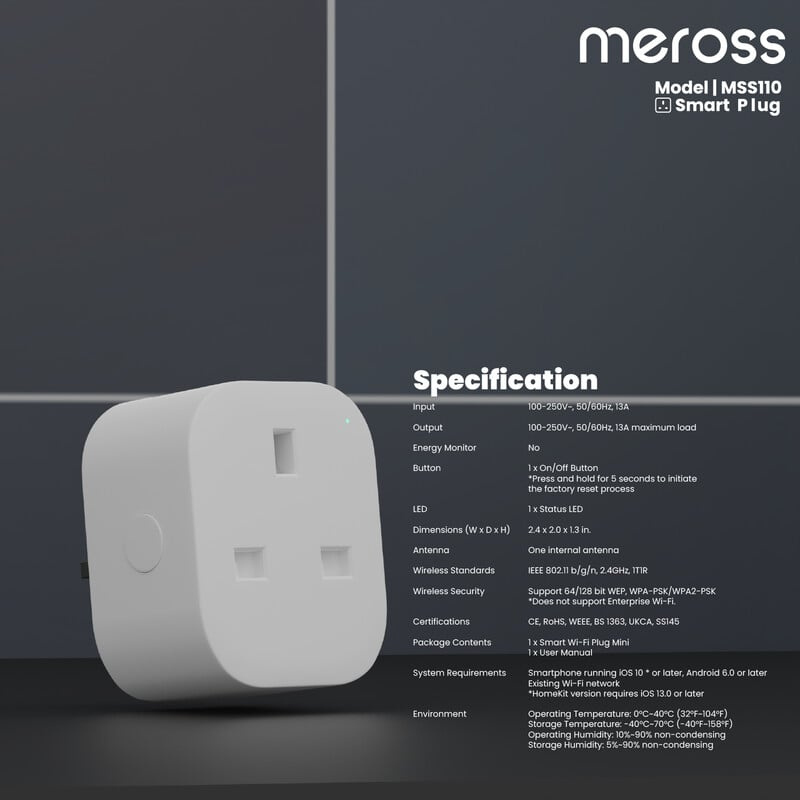 Price網購 - Meross Smart Wi-Fi Plug Mini 單位智能插頭 Apple Home Kit 插頭 [MSS110]