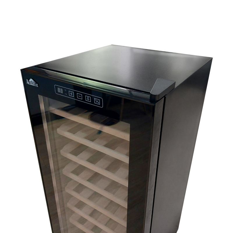 ACALAVA - 紅酒櫃32支(90L)櫸木架特凍恆溫壓縮直冷觸摸屏LCD顯示雙層中空透明玻璃門 葡萄酒紅酒白酒清酒時尚簡約智能恒溫製冷強勁低噪音袪除異味保酒質櫃 適用於小型酒吧冷藏保鮮保濕 ...