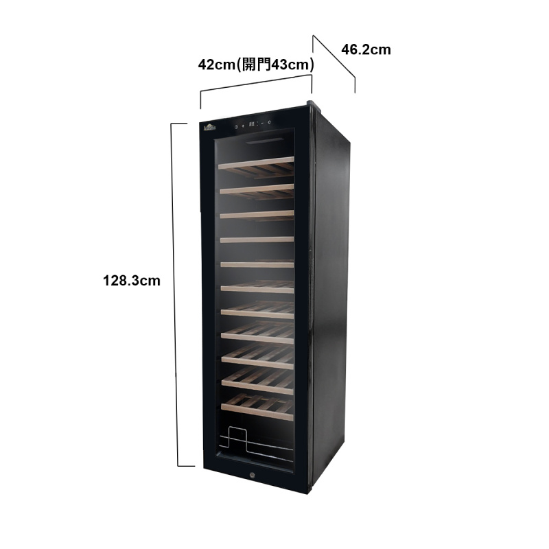 ACALAVA - 紅酒櫃48支(138L)櫸木架特凍恆溫壓縮帶風冷觸摸屏LCD顯示雙層中空透明玻璃門酒櫃 葡萄酒紅酒白酒清酒時尚簡約智能恒溫製冷強勁低噪音袪除異味保酒質櫃 適用於小型酒吧冷藏 ...