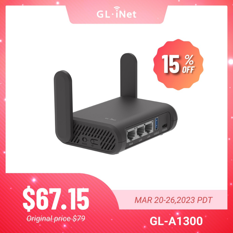 GL.iNet GL-A1300 無線 VPN 加密旅行路由器 Slate Plus – 袖珍型、開源、NAS - HAPPY521