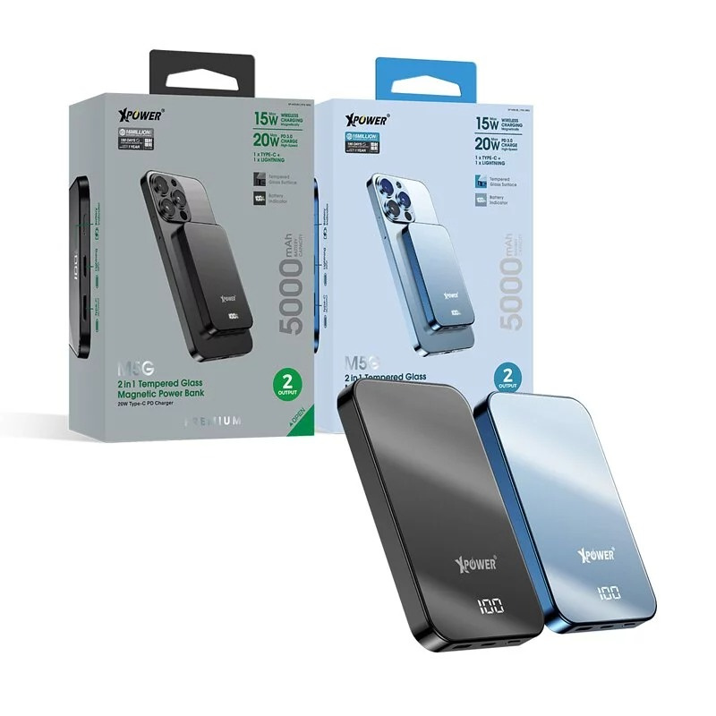 XPower M5G 2合1 5000mAh 磁吸無線快充+PD 3.0外置充電器 - 藝斯科技