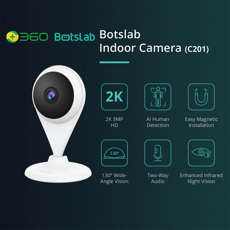 360 BOTSLAB C201 2K超廣角小水滴 室內智能監控攝影機 - 黃金六七