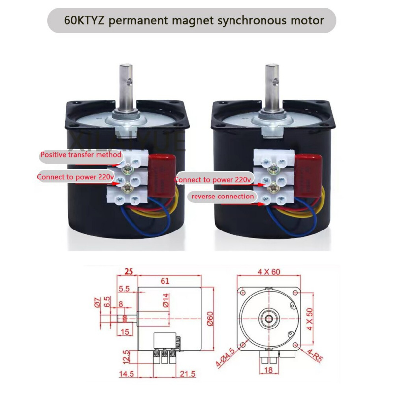 60KTYZ AC motor 220V 2.5rpm -110rpm motor micro slow speed machine 14W permanent magnet ...