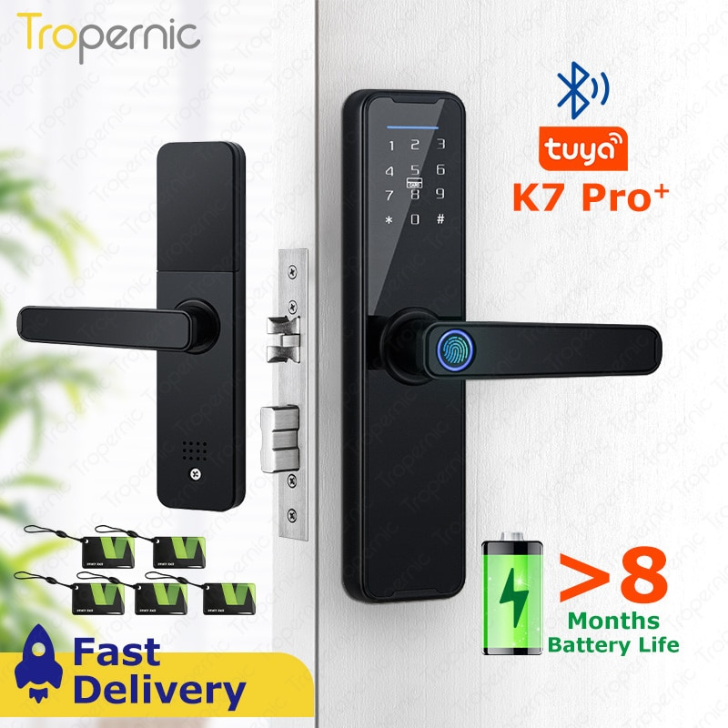 Biometric Fingerprint Door Lock K7 Pro Black Smart Lock Tuya App BlE ...