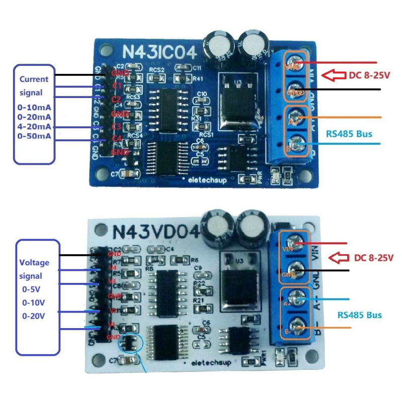 4-20ma 0-5v 0-10v 4ch current voltage analog acquisition rs485 modbus ...