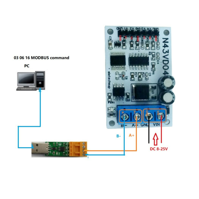 4-20ma 0-5v 0-10v 4ch current voltage analog acquisition rs485 modbus rtu adc module - HAPPY521