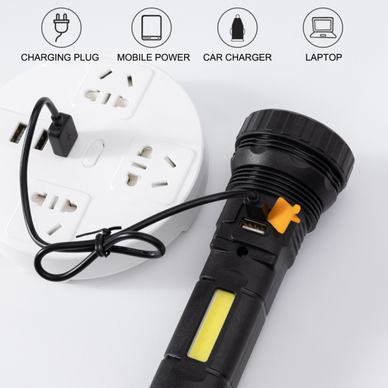 太陽能 LED 手電筒 USB 可充電 COB 燈戶外遠程手電筒多功能應急移動電源手提野營燈 - HAPPY521