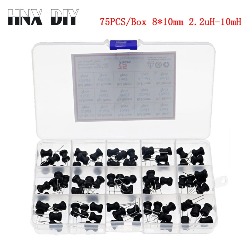 75PCS Box 8 10mm Inductance Power Inductor Kit 4.7UH 10UH 22UH 33UH ...