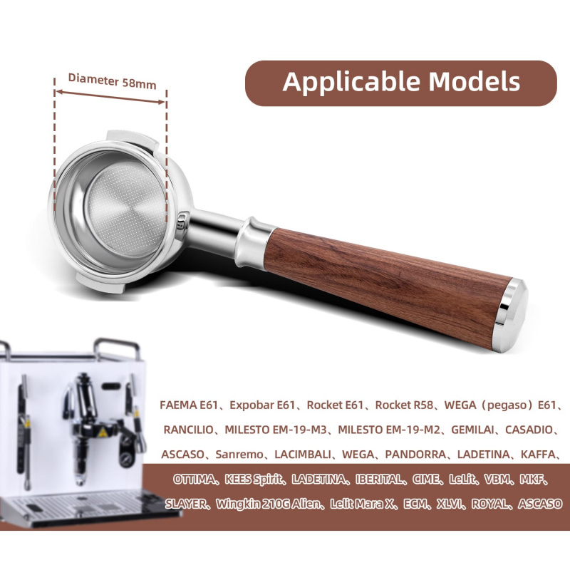 不鏽鋼無底手柄 木手柄 FAEMA E61/Expobar E61/Rocket E61ECM/GEMILAI/Sanremo/LeLit/VBM義式咖啡機適用 - Supreme ...