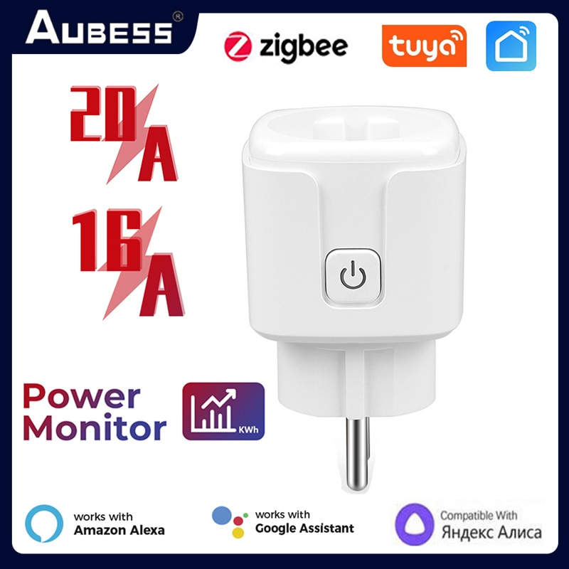 Tuya Zigbee Smart Plug 20A 16A EU Smart Socket with Power Monitoring Timing Function Voice ...