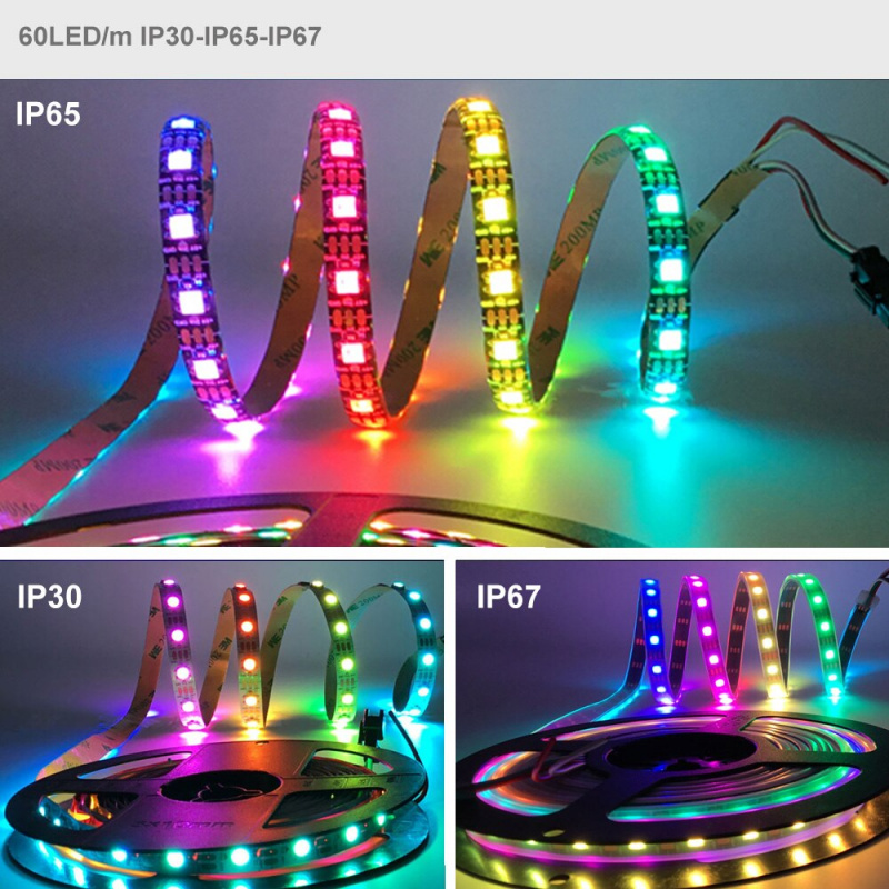 5V WS2812B Led Strip Light Addressable RGB LED Lights WS2812 Smart Led ...