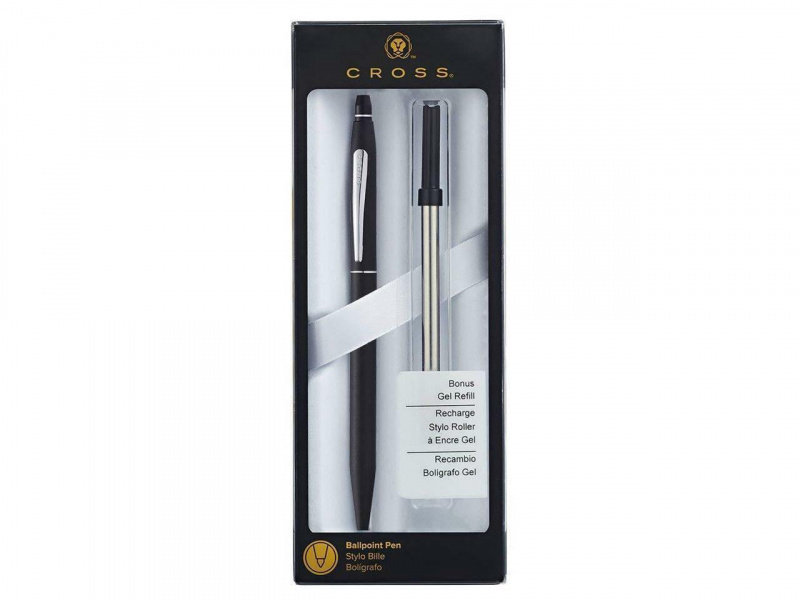 CROSS Click Classic Black Ballpoint Pen With Bonus Slim Gel Refill ...