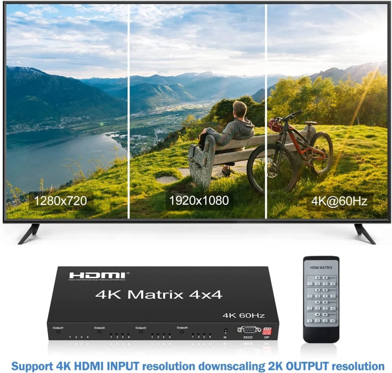4K 60Hz True HDMI Matrix 4x4 HDMI 2.0 Matrix 2x4 4x2 4x4 Switch ...