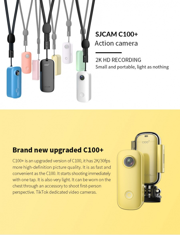 SJCAM C100 Plus Action Camera 12MP 2K 30FPS H.265 2.4GHz Video Recorder ...