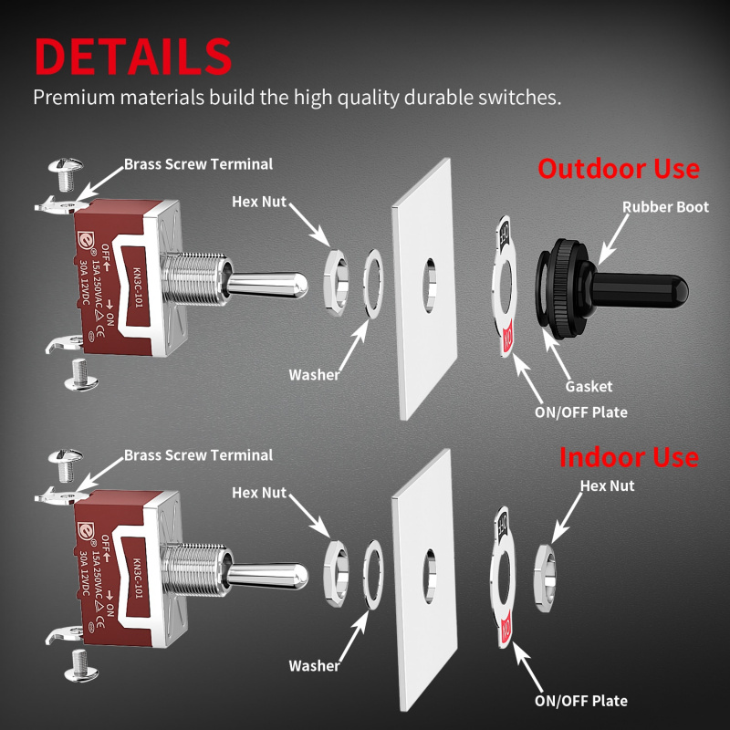 5PCS ON OFF Toggle Switch 2 Position SPST 防水撥動開關 250V 30A 2 Pin Heavy ...