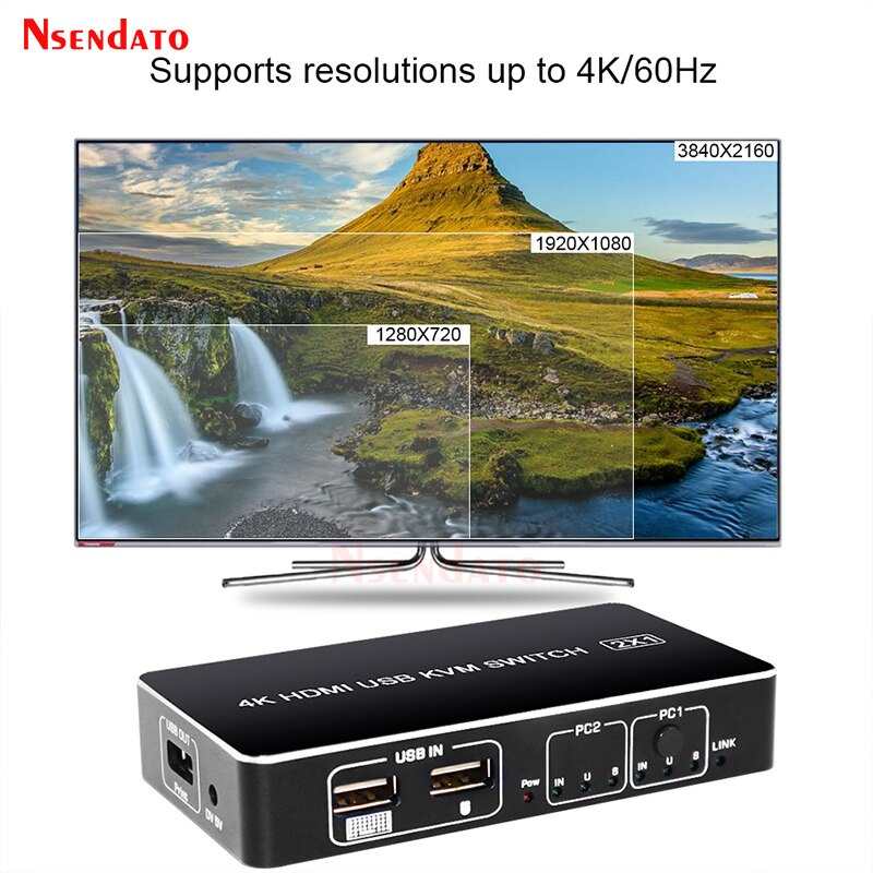 HDMI KVM Switch 2 port 4K USB Switch KVM HDMI Switch Adapter 2 in 1 out ...