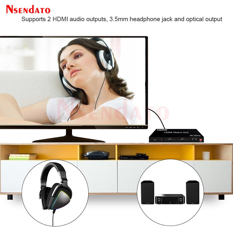 6x2 HDMI Matrix Switch 4k 60hz hdmi audio video splitter 6 In 2 out ...