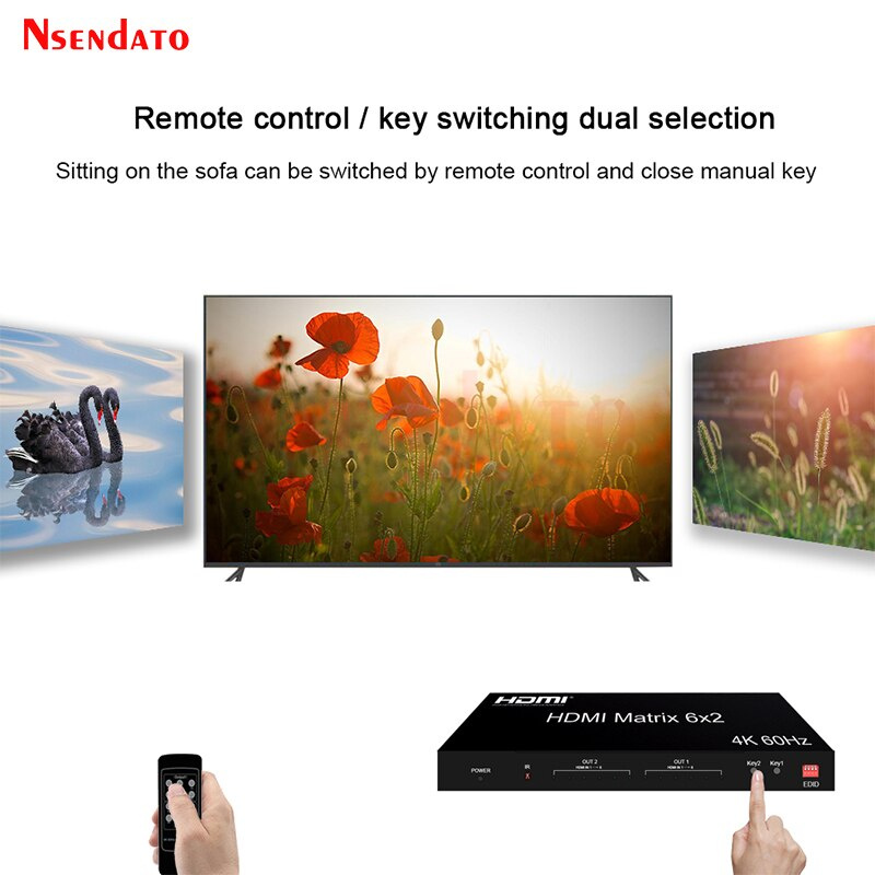 6x2 HDMI Matrix Switch 4k 60hz hdmi audio video splitter 6 In 2 out ...