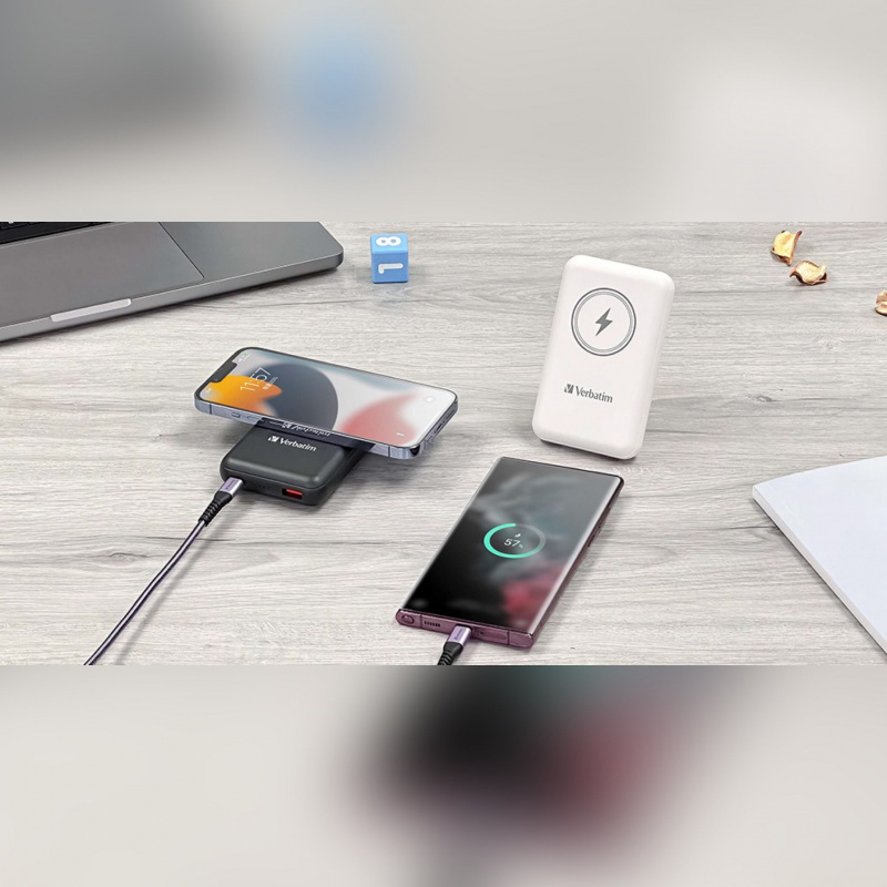 [香港行貨]Verbatim 10000mAh Magnetic Wireless Power Pack 磁吸無線流動充電池附摺疊支架 ...