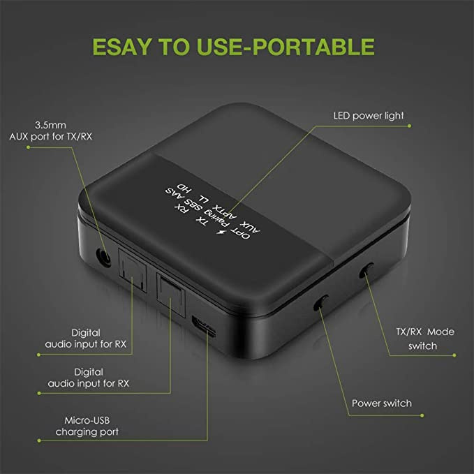 APTX HD Lossless Bluetooth 5.0 Optical 2in1 Audio Transmitter ...