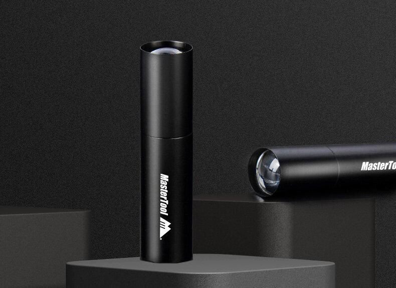 Master Tool 迷你USB充電強光手電筒-黑色，可伸縮變焦口袋充電手電筒，100流明 微型迷你手電筒 便攜迷你手電筒 IP44防水 - MasterTool