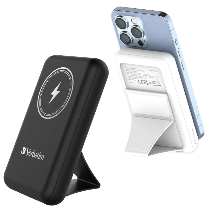 Verbatim 10000mAh Magnetic Wireless Power Pack 磁吸無線流動充電池附摺疊支架 [66905/ ...