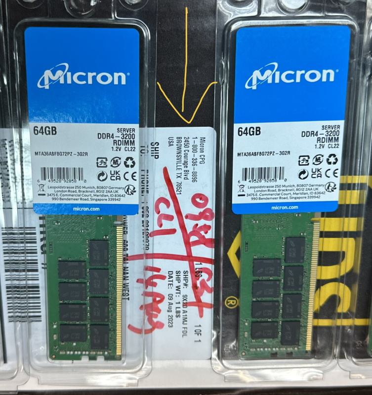 Micron 64GB DDR5-4800 RDIMM 2Rx4 CL40 MTC40F2046S1RC48BR, Original and ...