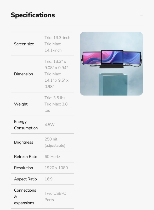 Mobile Pixels Trio 2nd Gen 隨身三屏幕作業便攜式顯示器 13.3" - In-Smart