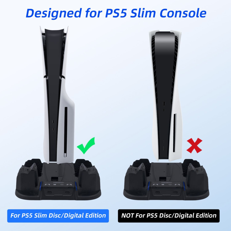 PGTech PS5 Slim光碟版/數位版專用多功能散熱直立式支架 DualSense控制器充電座及遊戲碟收納 (不兼容PS5) - Supreme Factory Limited