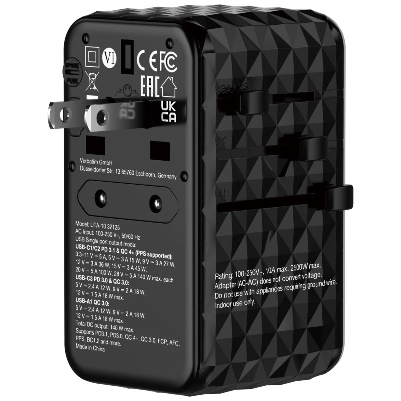 Verbatim GaN III 140W 通用旅行轉插 (UTA-10)(32125) - Verbatim官方旗艦店
