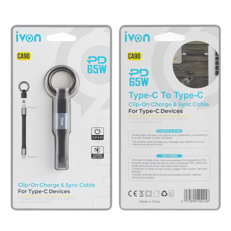 Ivon CA90 65W Type-C to C / 27W Type-C to Lightning Cable - MEGATECH