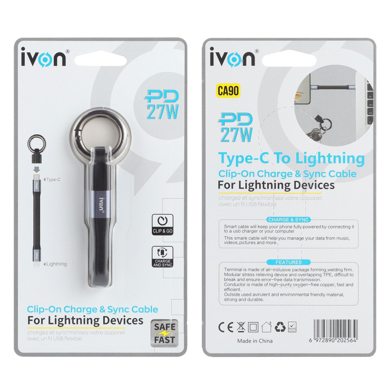 Ivon CA90 65W Type-C to C / 27W Type-C to Lightning Cable - MEGATECH