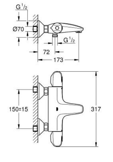 德國 , GROHE , Grohtherm 1000 , 34816003 , 明牆恆溫 , 雙控 , 浴缸龍頭 - 香港21衛浴潔具有限公司