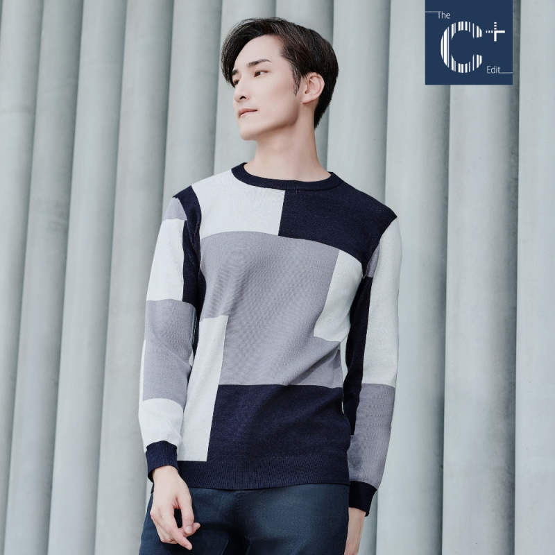 The C+ Edit 黑白灰格紋針織衫 - 鱷魚恤 CROCODILE