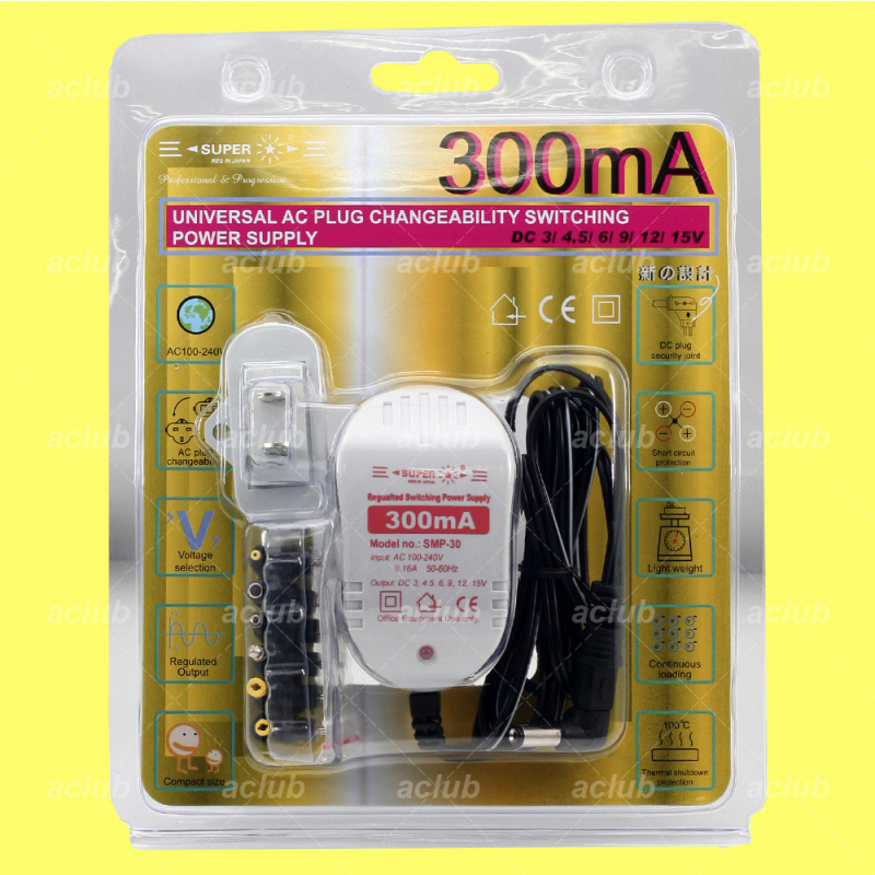 原裝正貨 - SUPER 300mA AC/DC 電子變壓器 火牛 100V-240V 轉 DC 3V 4.5V 6V 9V 12V 15V ...