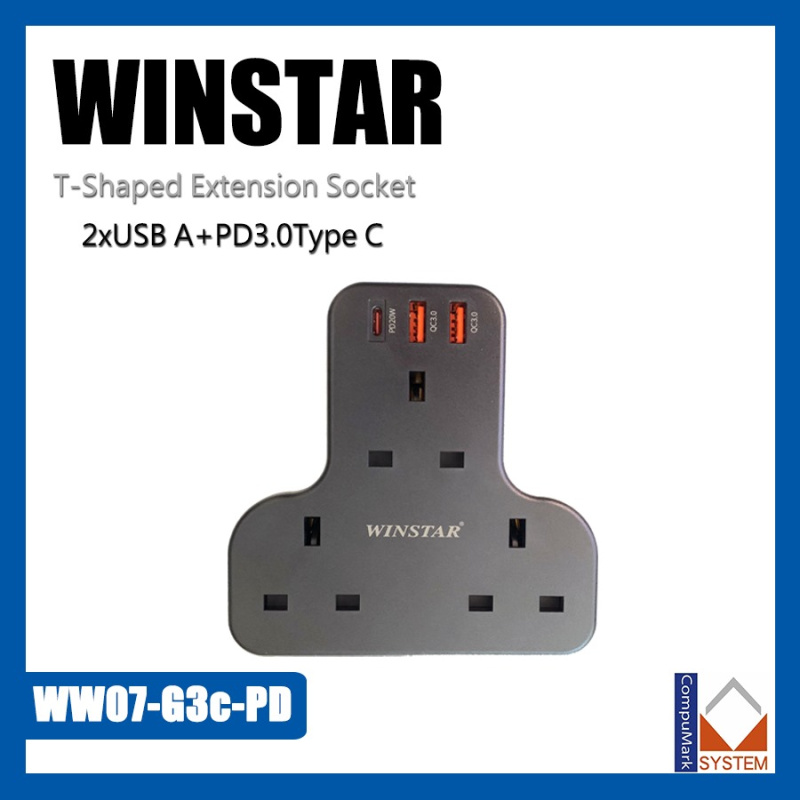 Price網購 - WINSTAR - WINSTAR 智能快充PD20W 3位T型插座3AC+2A1C 拖板 | 支援快速充電 | 電源插座 ...