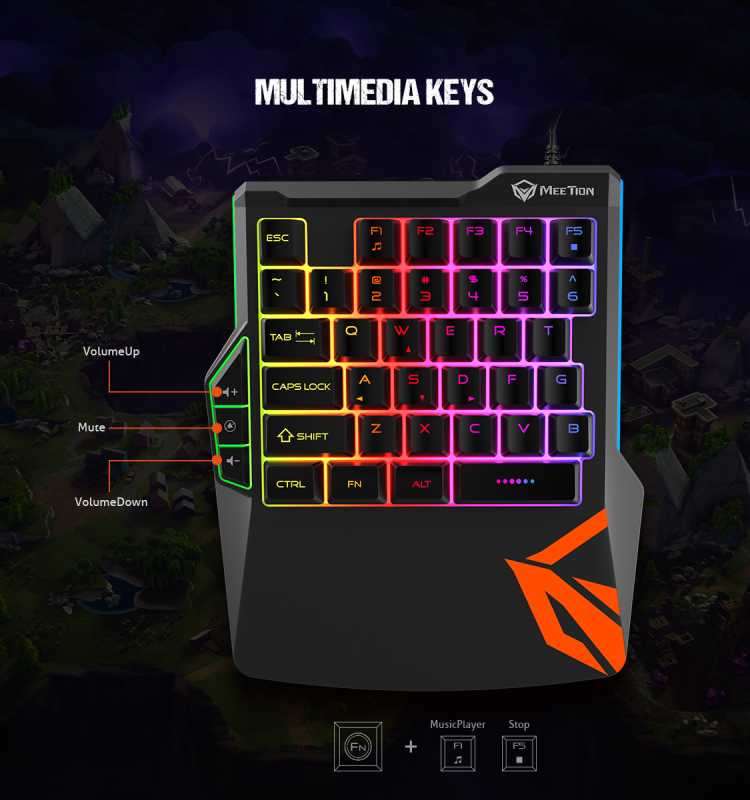 MEETION 單手有線 RGB 遊戲鍵盤 帶人體工學鍵帽 MT-KB015 - 佳樺電腦