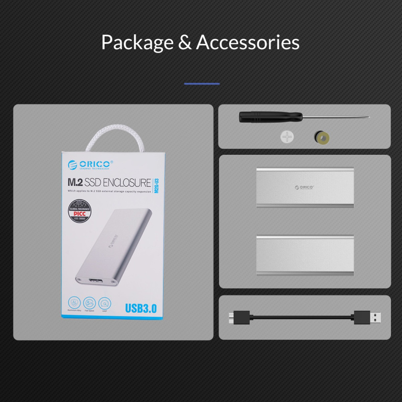 Orico Aluminum Alloy M.2 to Micro B High-speed SSD Enclosure 外接盒 M2G-U3 ...