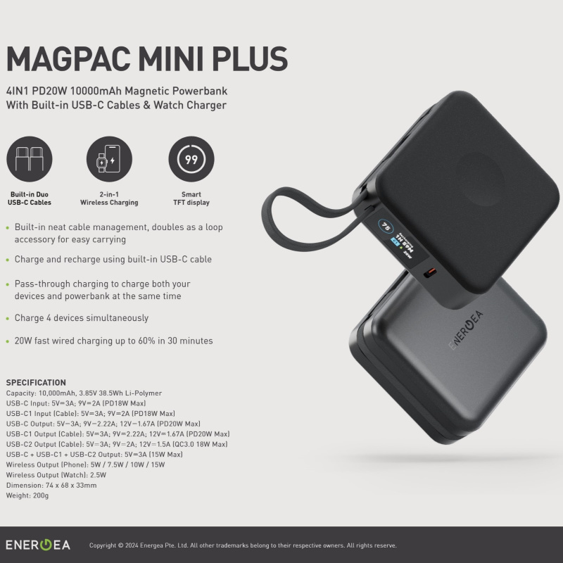 [全港免運] - Energea Magpac Mini Plus 4in1 PD20W 10000mAh Magnetic ...