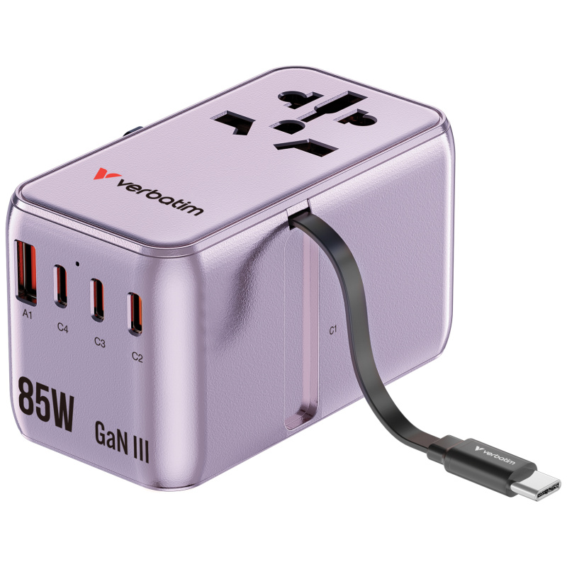 Verbatim Charge ‘n’ Travel Adapter 旅行適配器 85W Retractable Cable 可伸縮電纜 ...