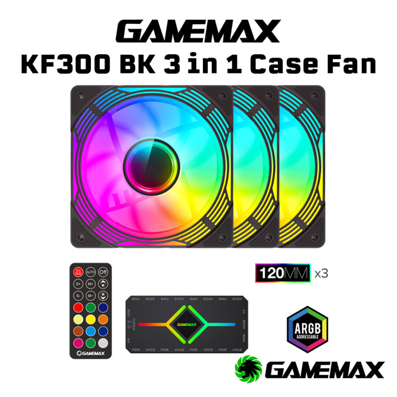 Price網購 - GAMEMAX KF300 BK/WH ARGB 3 in 1 Case Fan With Hub 黑色/白色