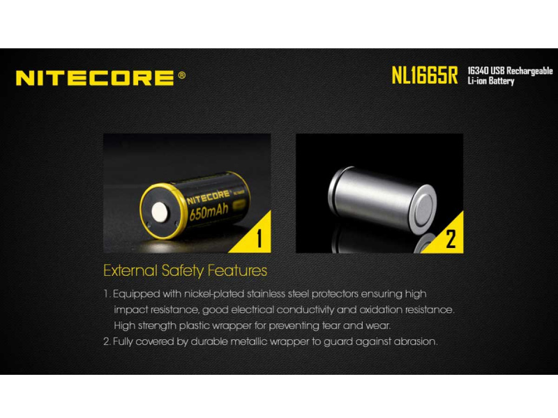 Nitecore NL1665R 3.6V 650mAh 16340 Micro-USB 可充 鋰電池 香港行貨 - hkequipment 電筒及戶外用品 edc 裝備店