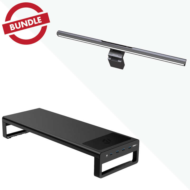 飛利浦 66242 Edison PC 屏幕 BLK 掛屏燈 + Zenox Monitor Riser (4 Ports Usb 3.0 ...